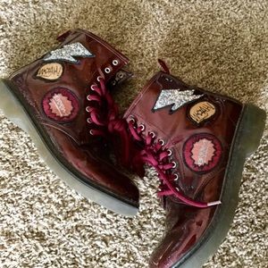 Zara | Shoes | Burgundy Shiny Combat Boots | Poshmark
